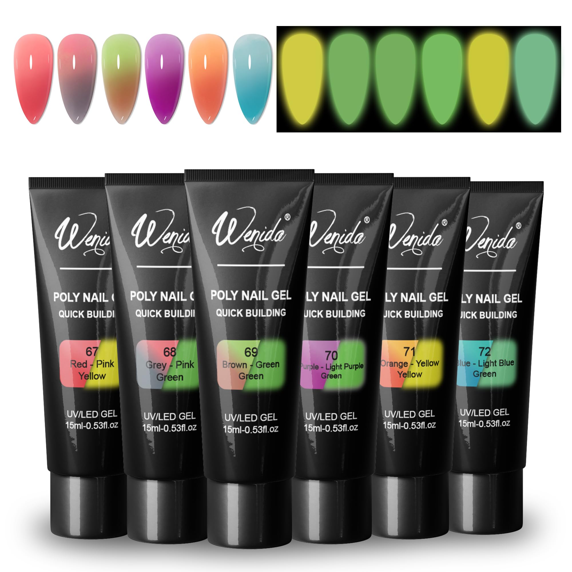Amazon.com : Nail Extension Gel Kit Wenida 6 Glow in Dark Color ...