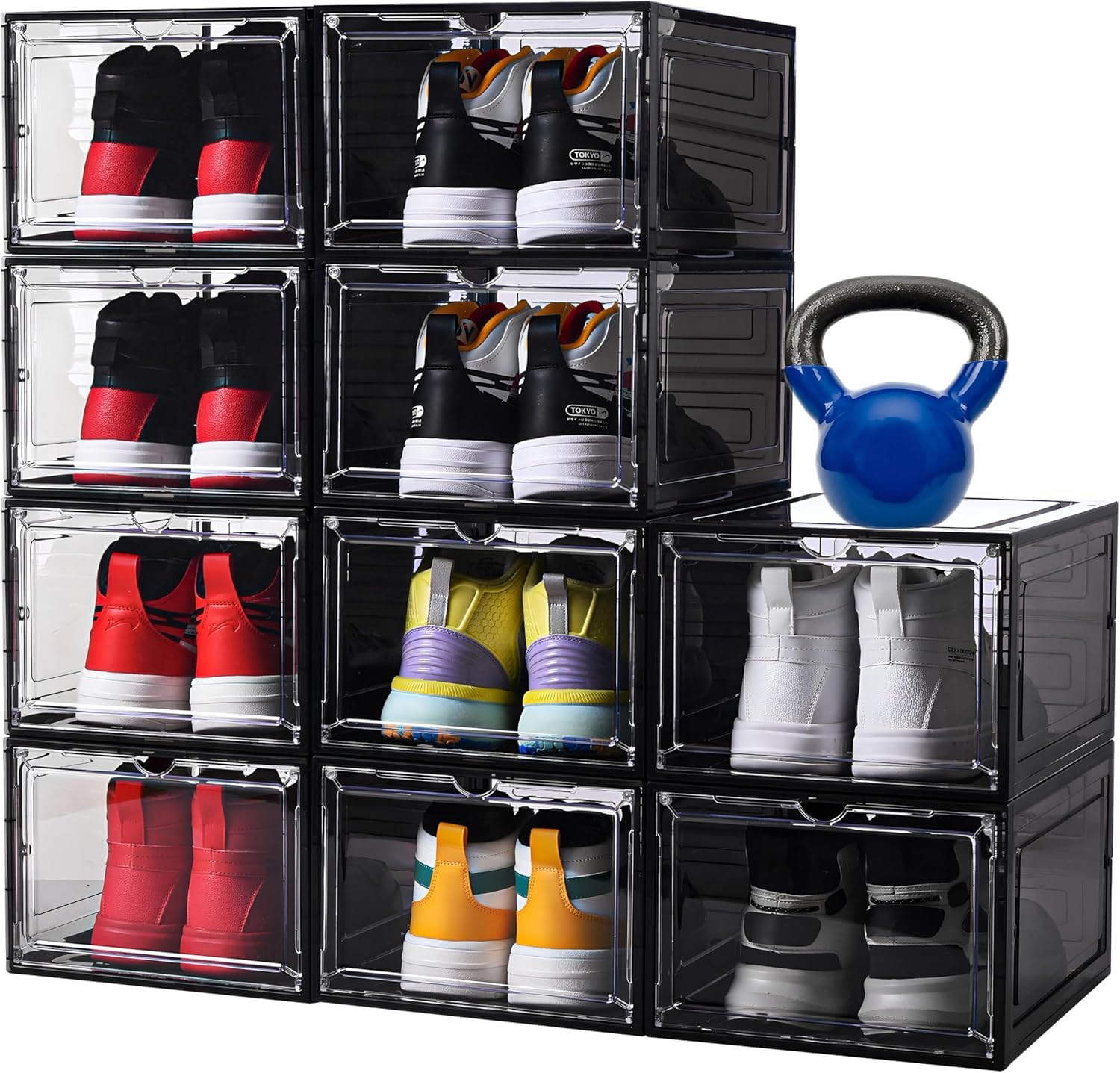 Stebopum 8 Pack Shoe Storage Boxes, Hard Plastic Stackable Shoe ...