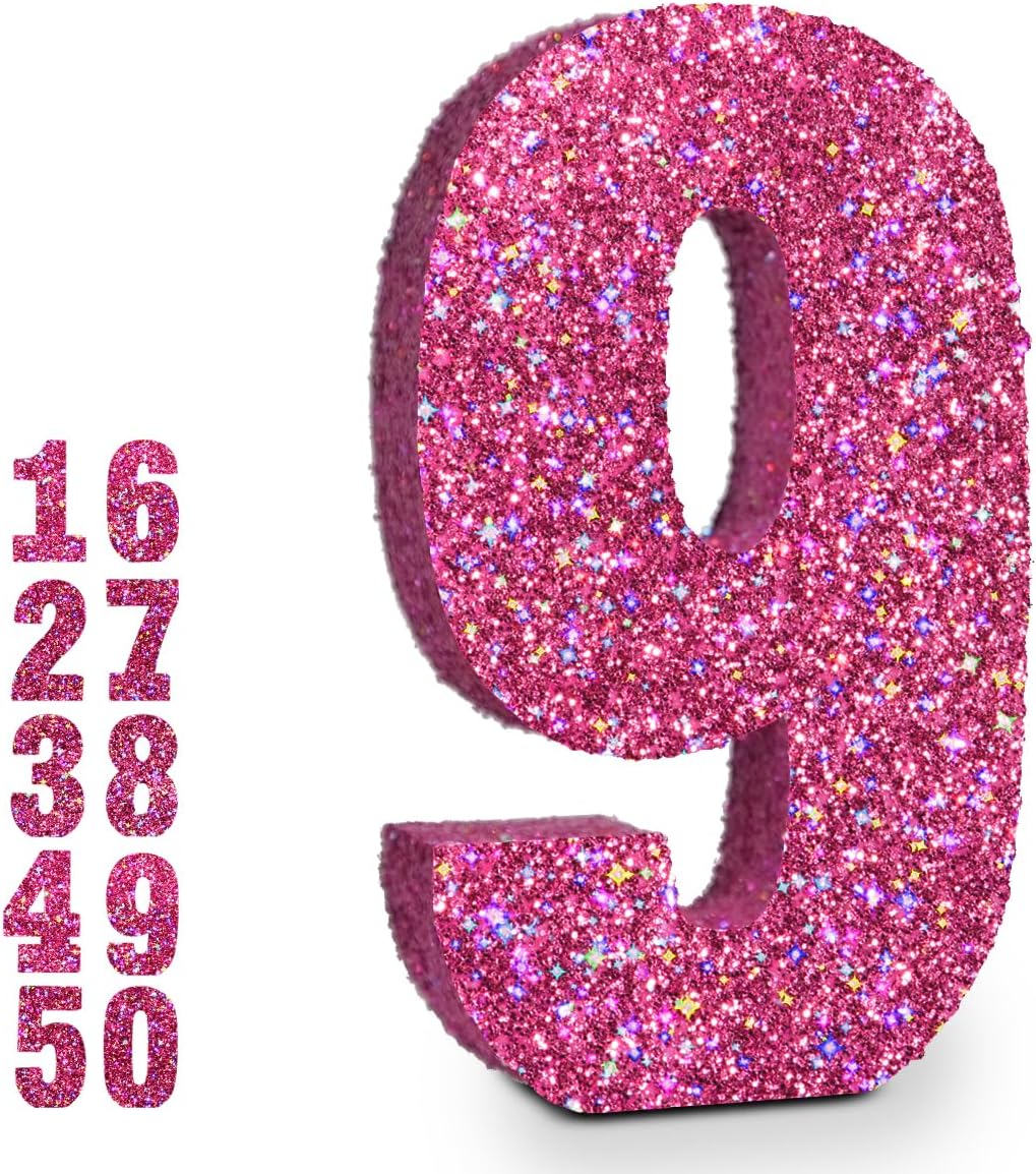 Amazon.com: Eploger 10 Inch Pink Glitter Number Sign 9 Birthday ...