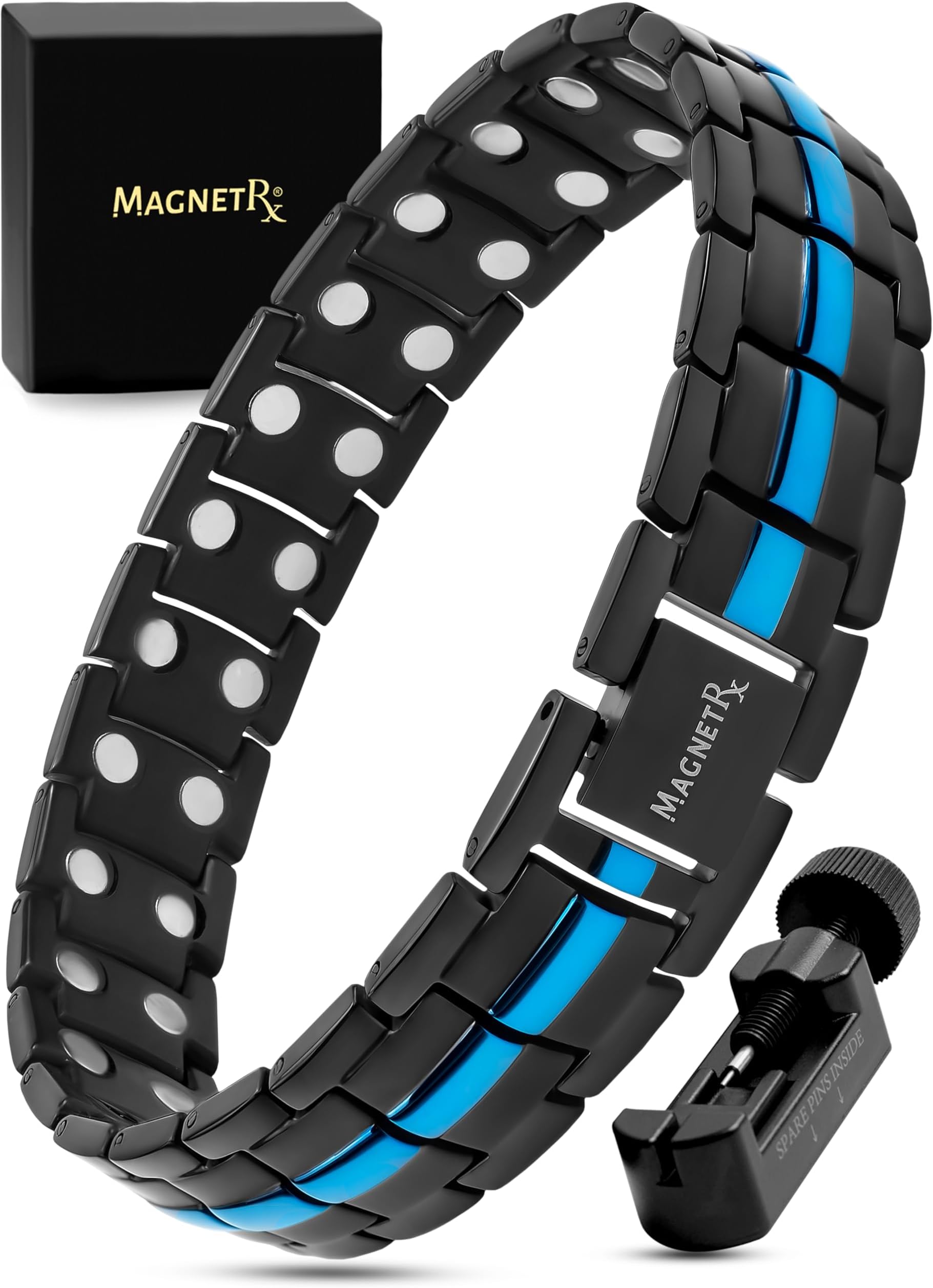Amazon.com: MagnetRX® Thin Blue Line Bracelet Men – Ultra Strength ...