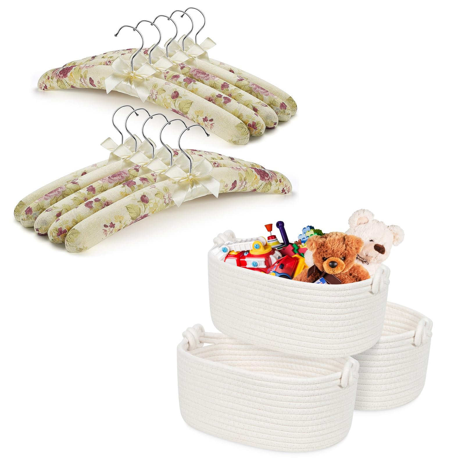 Amazon.com: 10 Pack Padded Hangers + 3 Pack Rope Storage Baskets : Home ...