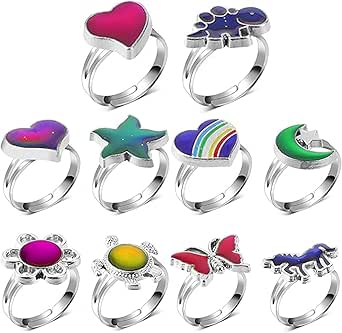 10 PCS Mood Ring, Mood Rings for Girls, Mood Ring for Kids Mix Color ...