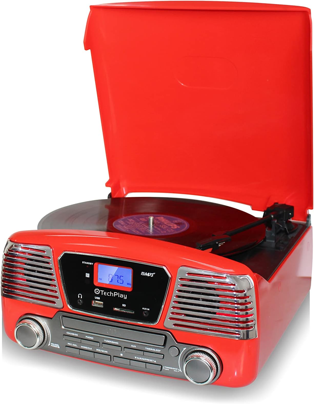 Amazon.com: TechPlay ODC35BT RED with Bluetooth, 3 Speed Turntable ...