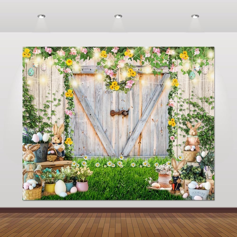 Amazon.com : Easter Backdrop 10x8ft Spring Barn Flowers Floral Bunny Rabbit Grass Eggs ...