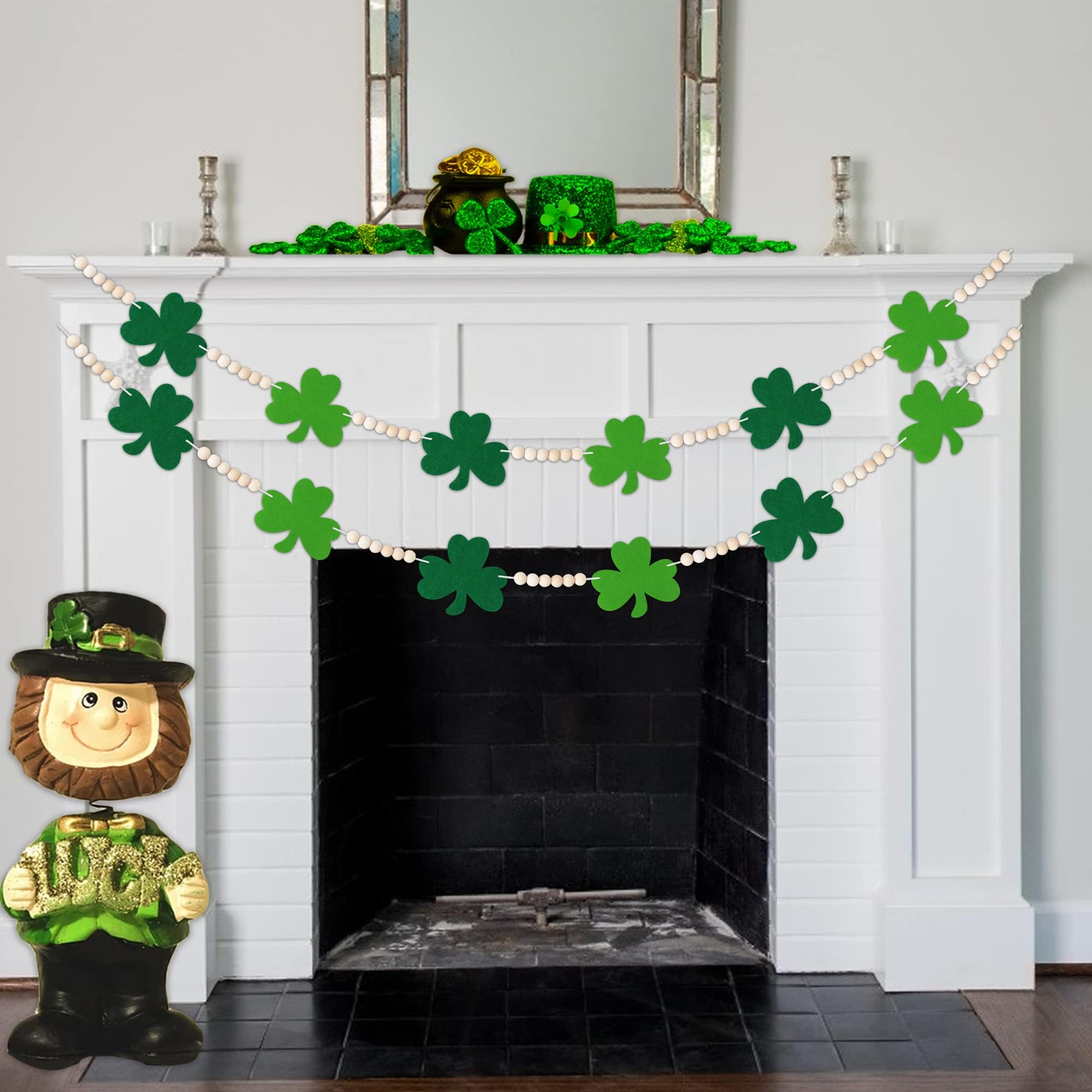 Amazon.com: St Patricks Day Decorations 4PCS Felt Shamrock Garland ...