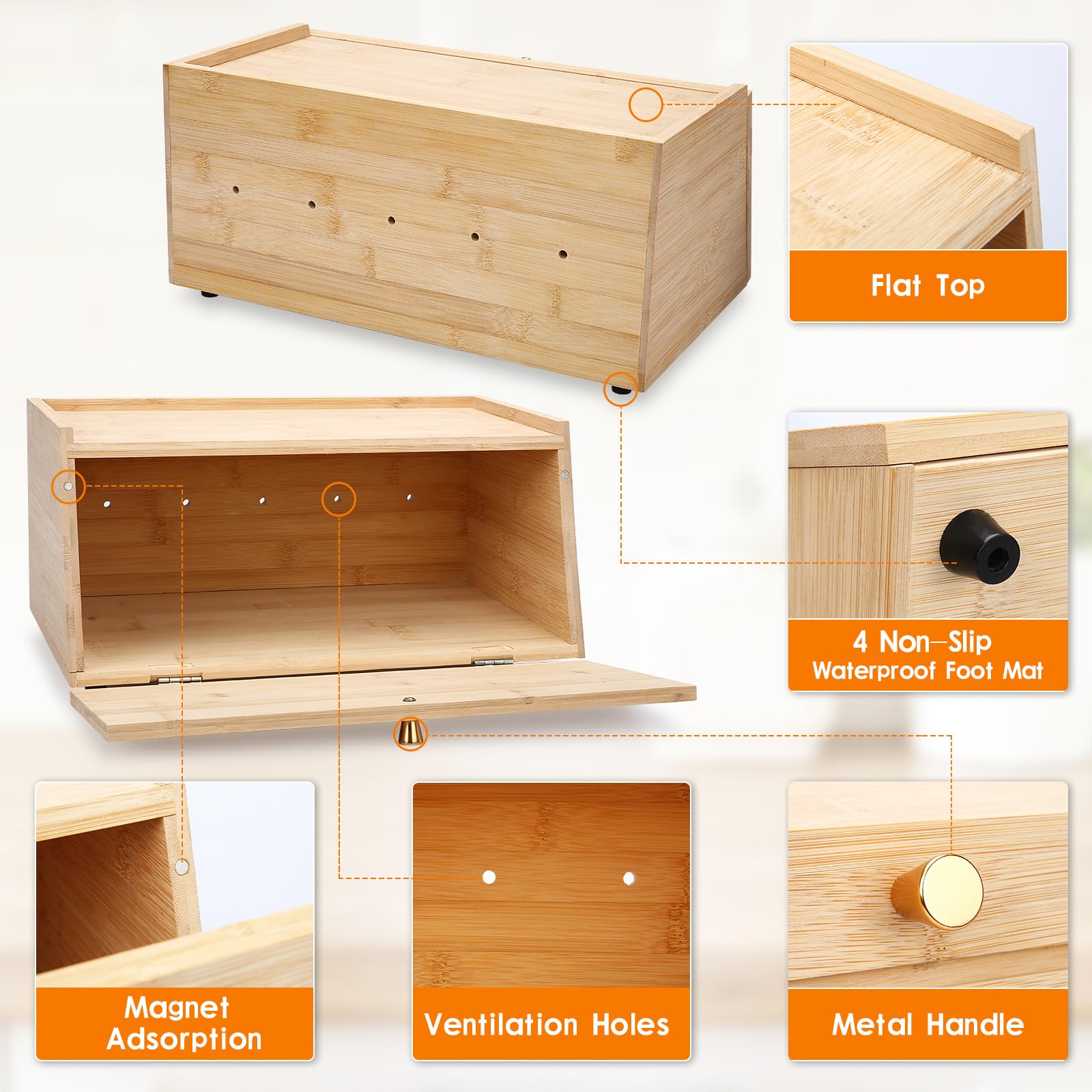 Upgraded Bamboo Bread Box, No Assembly Required Bread Box for Kitchen ...
