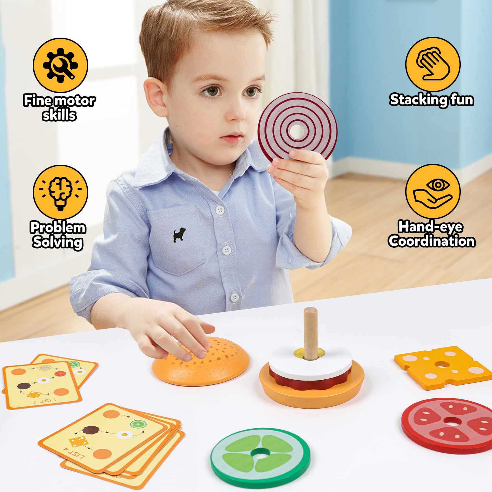 Snapklik.com : Wooden Burger Sorting Stacking Toys Hamburger Toy For ...