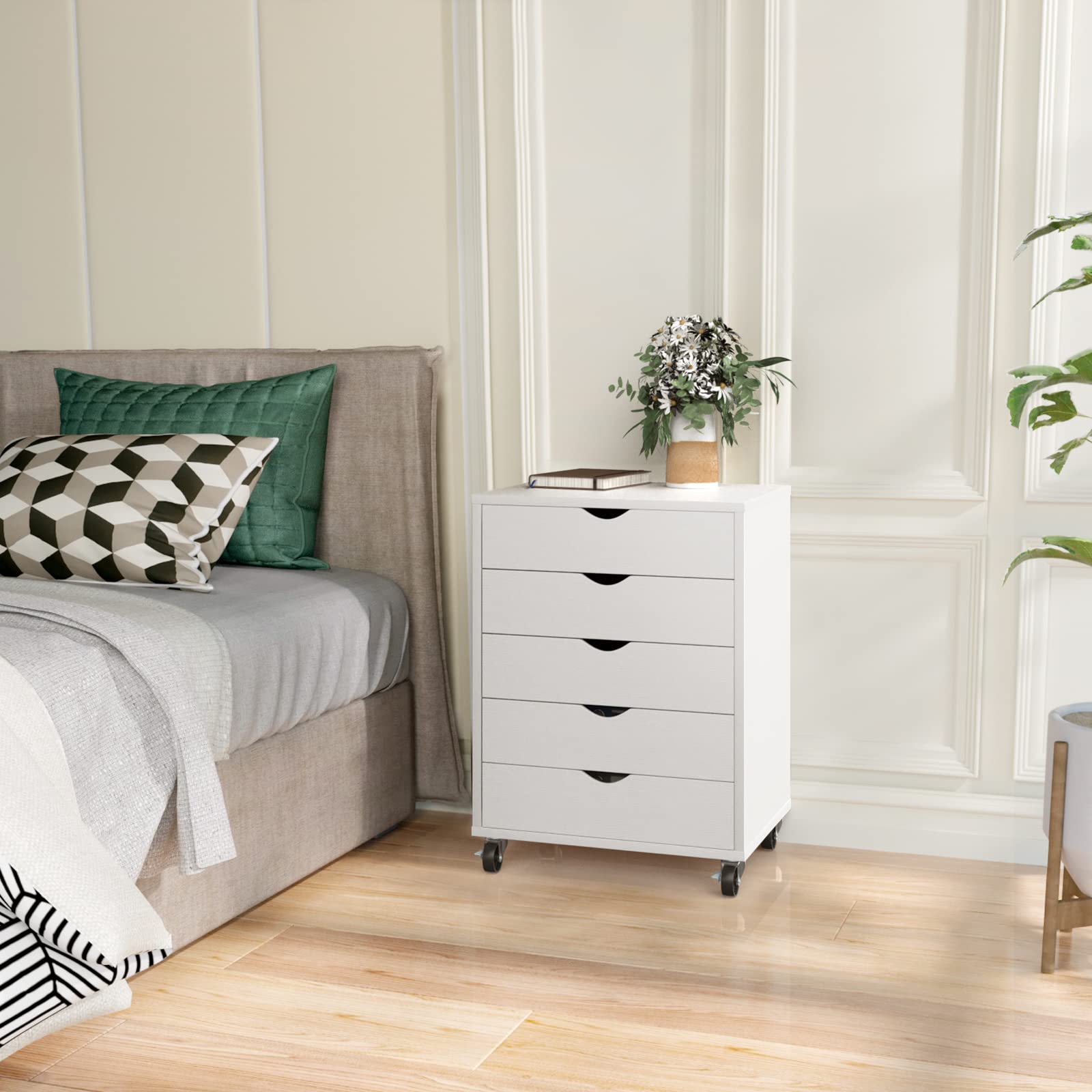 Snapklik.com : 5 Drawer Storage Cart, Wood Storage Tower, 5 Drawers ...