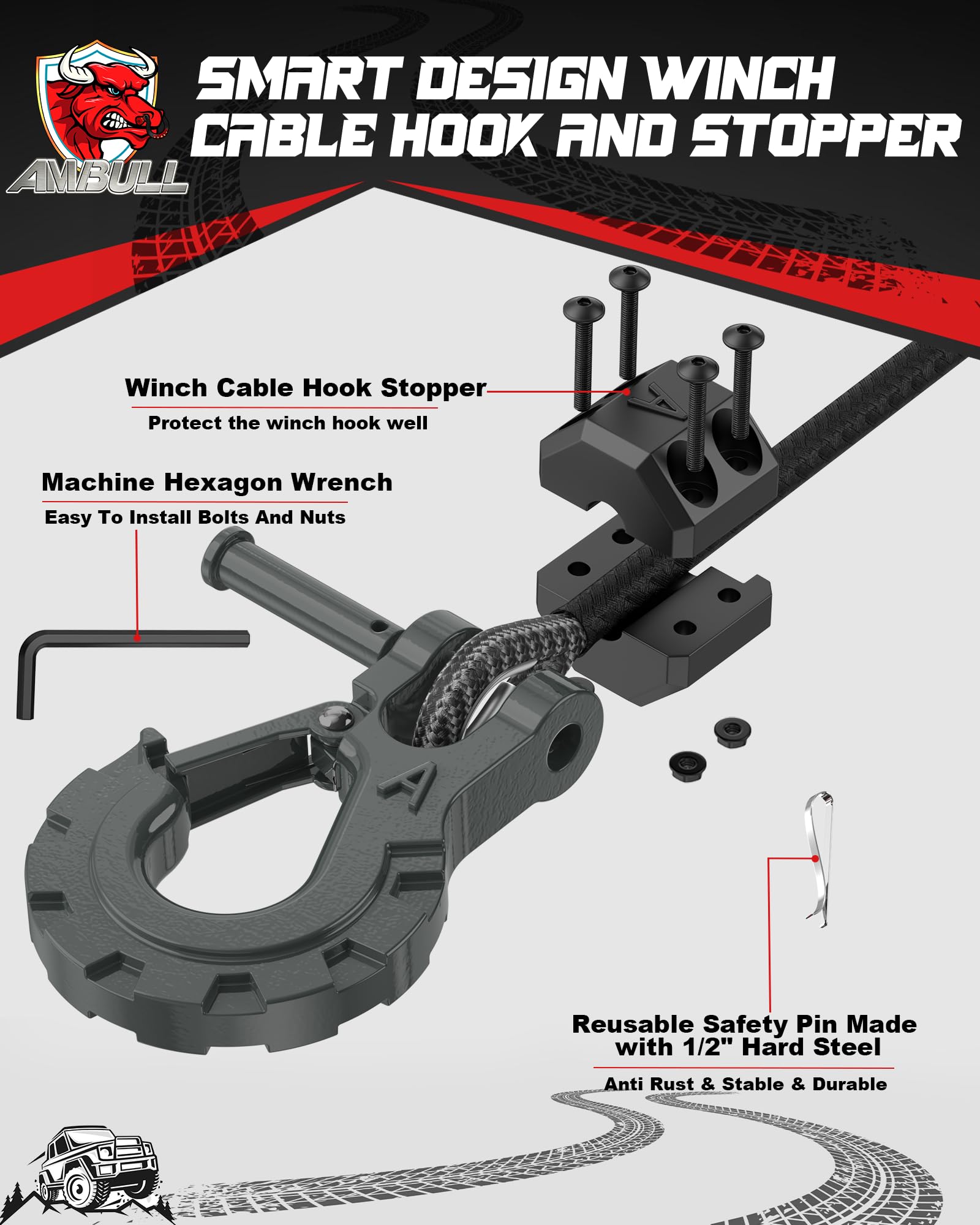 Snapklik.com : AMBULL 3/8" Winch Hook & Winch Cable Hook Stopper Sets ...
