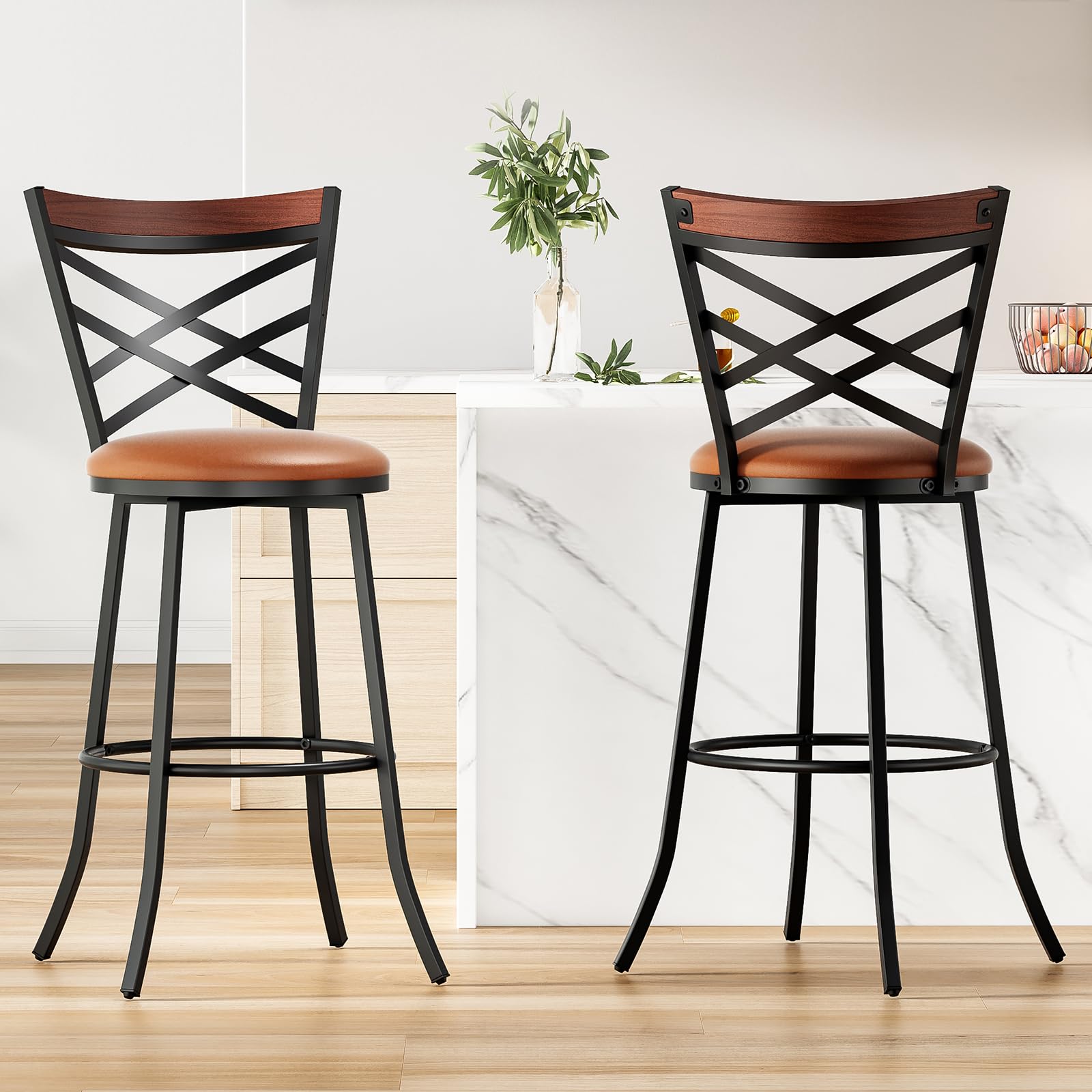 Snapklik.com : Mid Century Modern Swivel Bar Stools Set Of 2, Counter ...