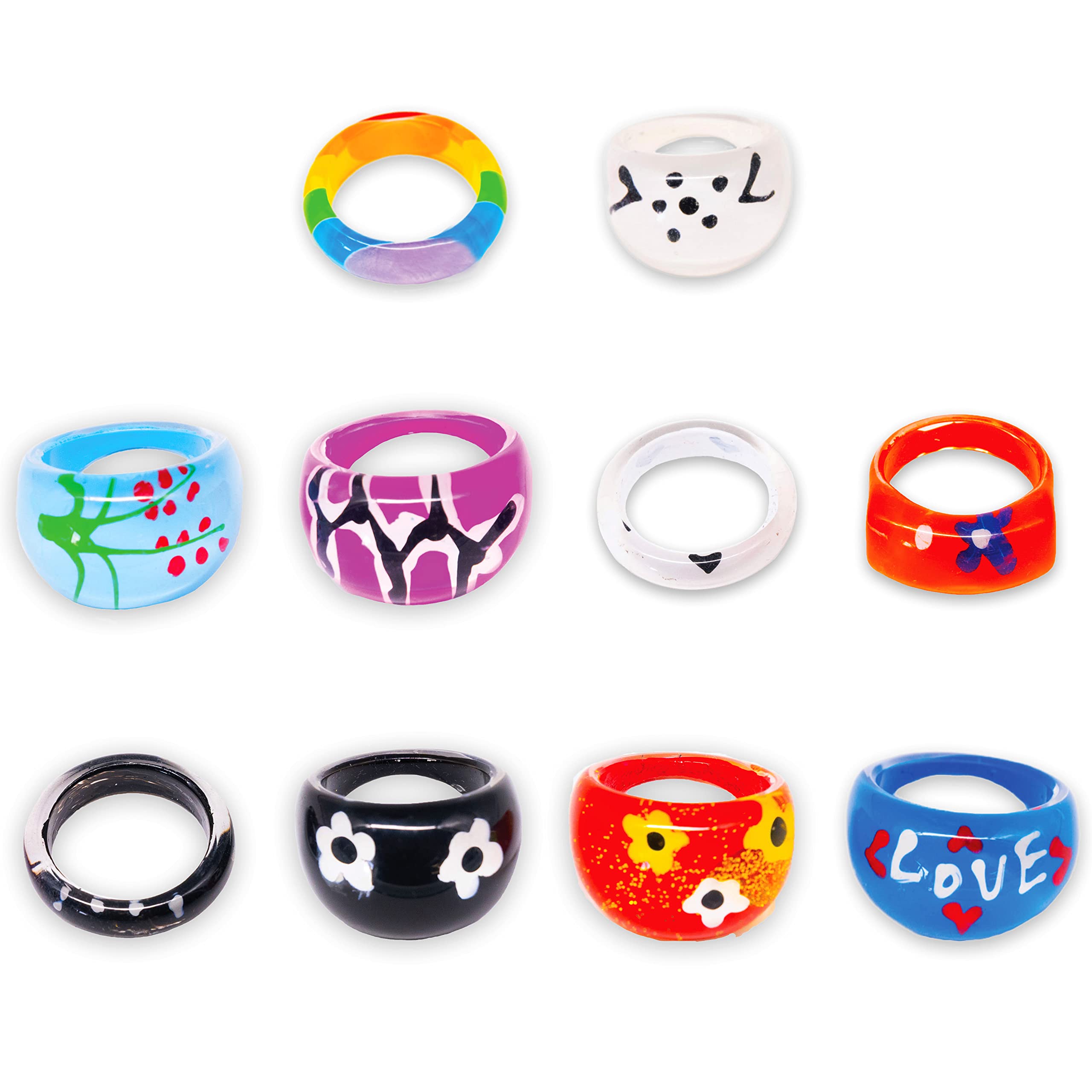 Amazon.com: Fablinks 10 Assorted Acrylic Rings for Women, Chunky Resin ...