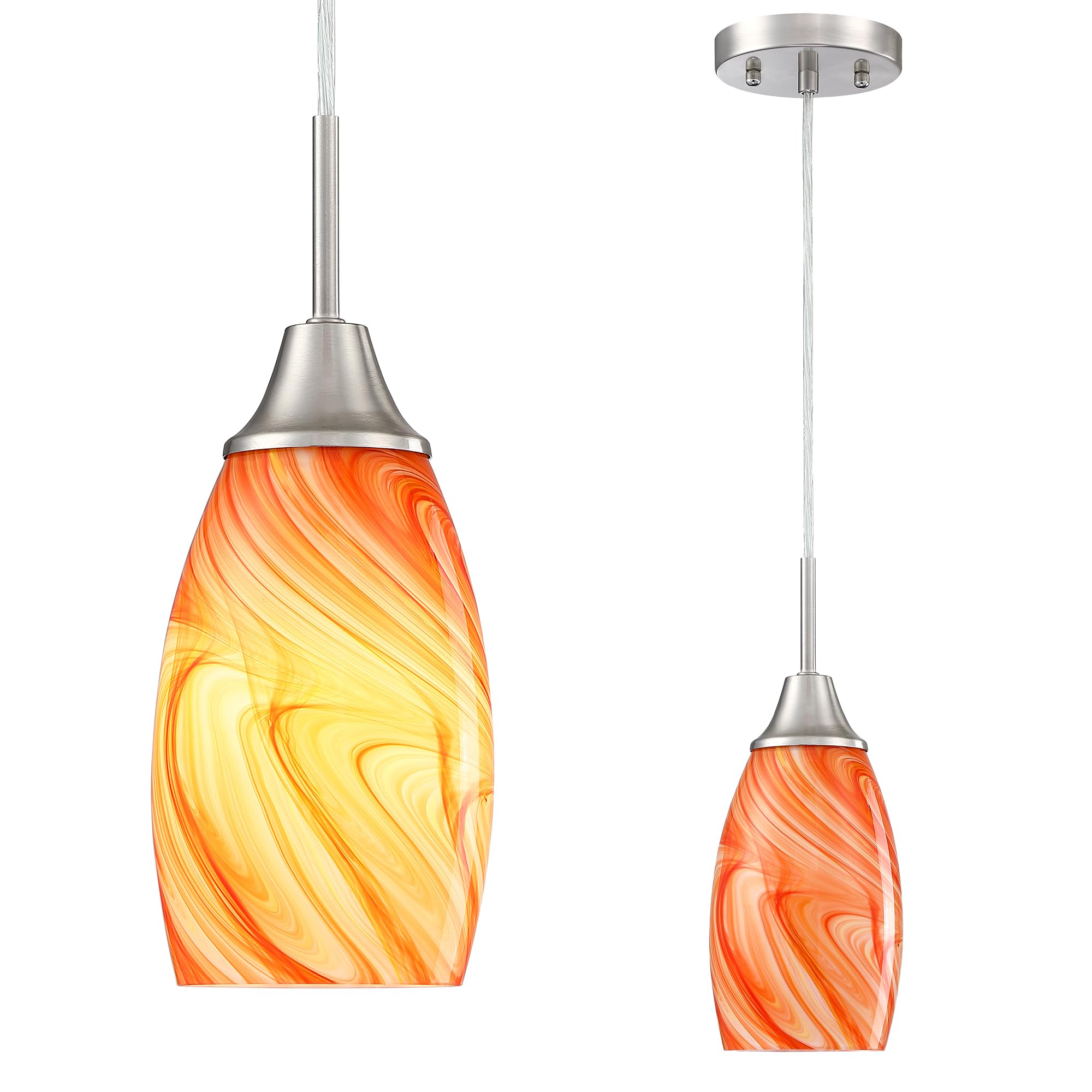 Viinew Mini Glass Pendant Light 1-Pack with Handblown Orange Marble Art ...