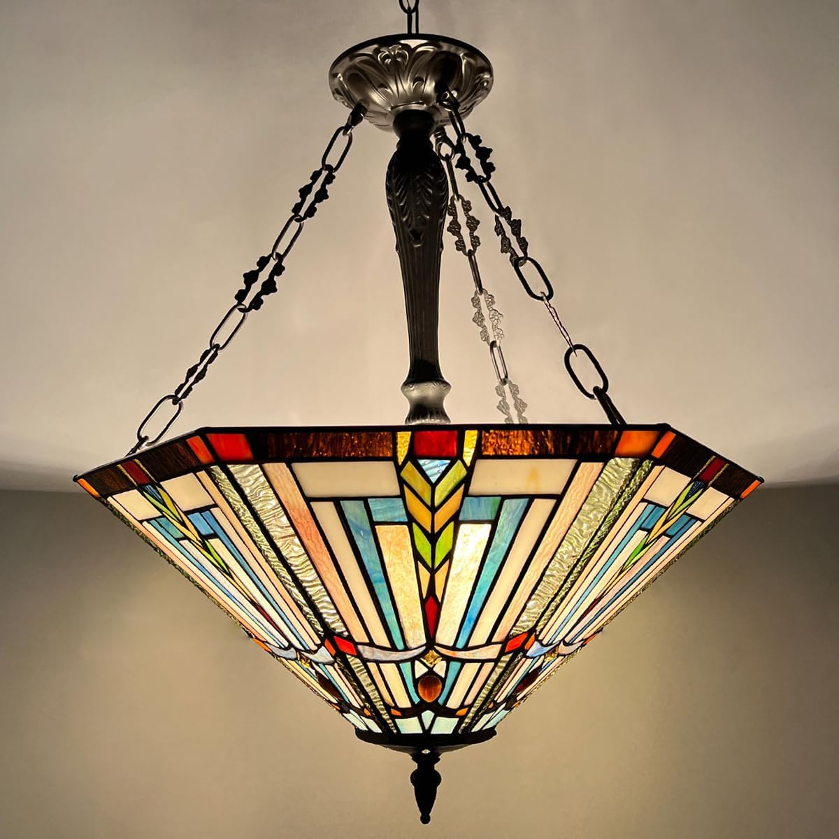 COTOSS Tiffany Pendant Light Fixtures,22" Wide Large Stained Glass ...