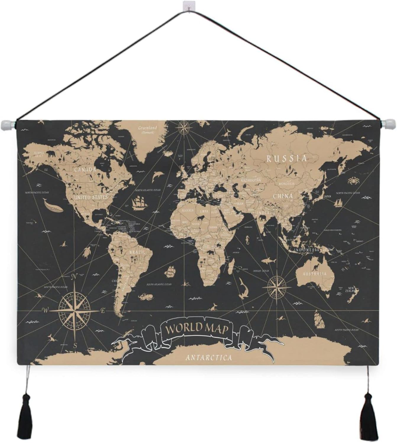 Amazon.com: Caikeny World Map Hanging Poster Retro Map Hanging Poster ...