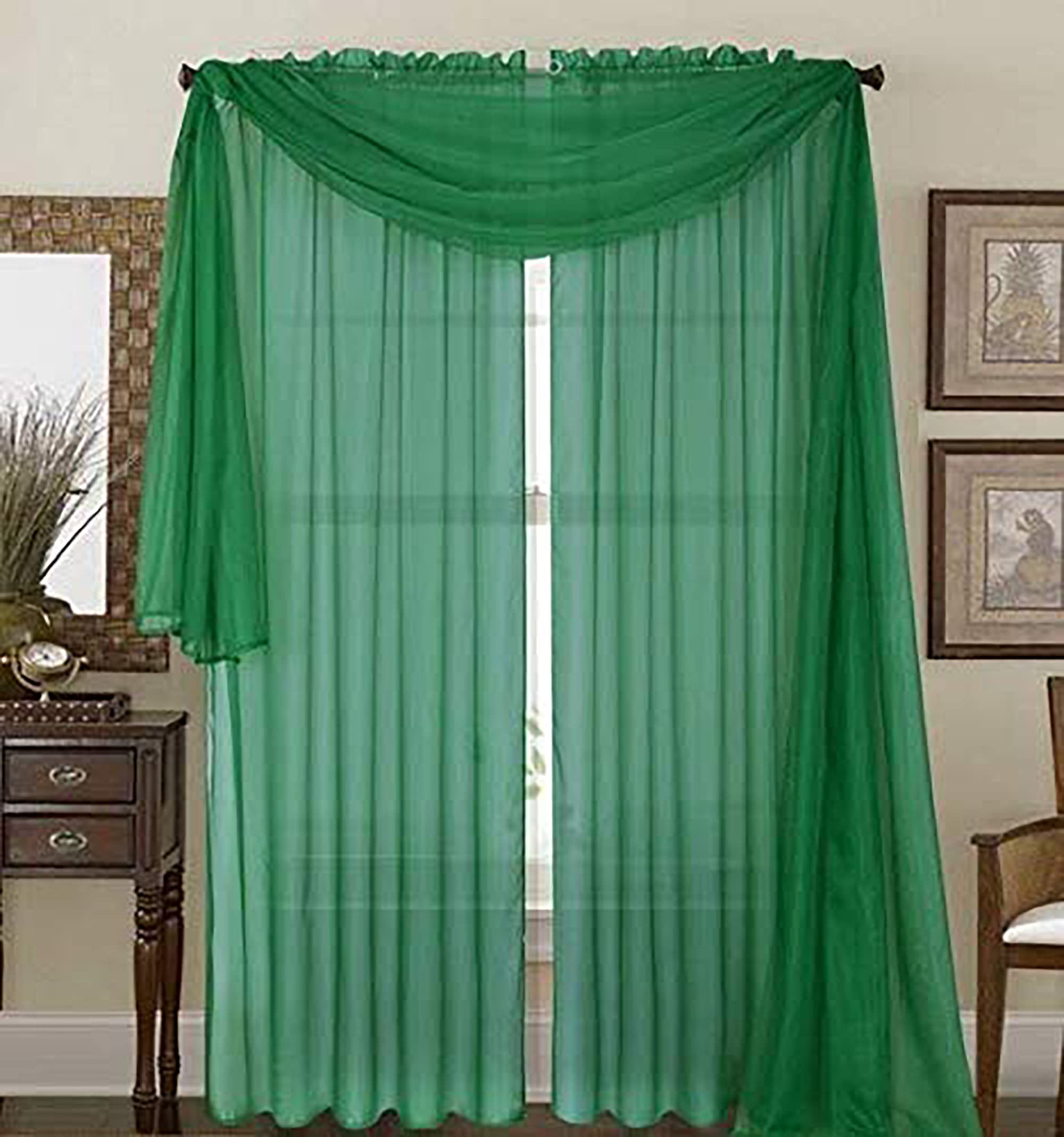 Hunter Green Kitchen Curtains DUALIFE Dark Forest Green Sheer Curtains