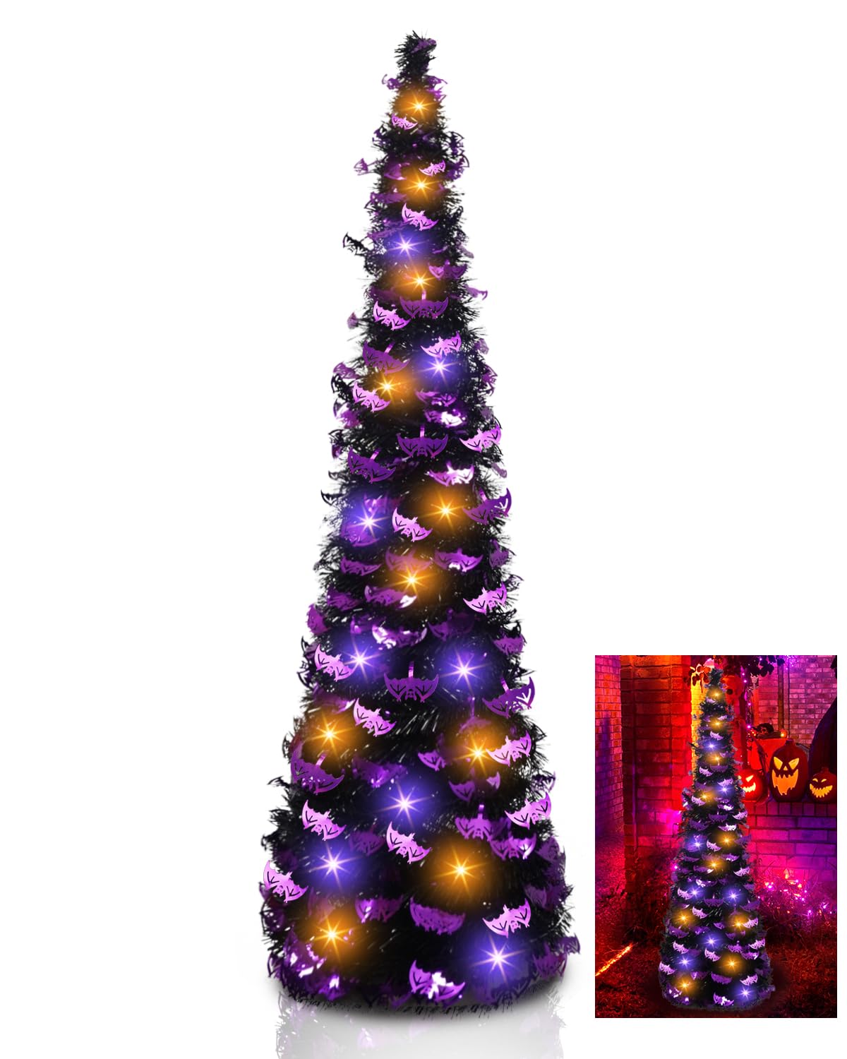 Amazon.com: Krissing 5ft Lighted Halloween Tree, Artificial Black ...