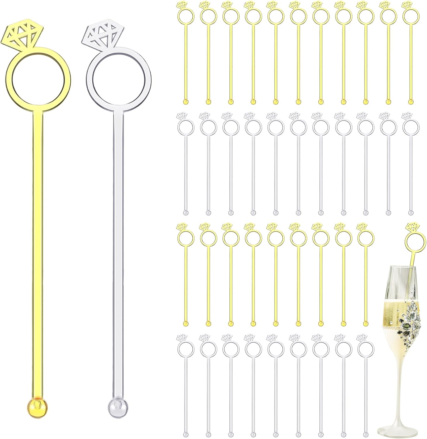 Amazon.com | SiliFine 30 Pcs 6 Inch Diamond Ring Coffee Stirrers ...