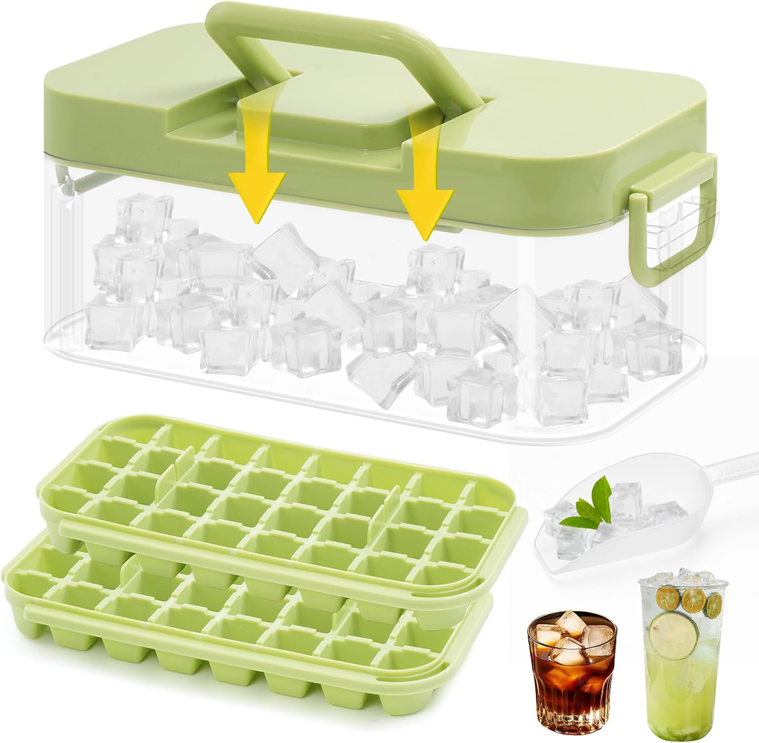 Amazon.com: Ice Cube Mold Tray: 64 Pcs Ice Mold Trays with Lin and Bin ...