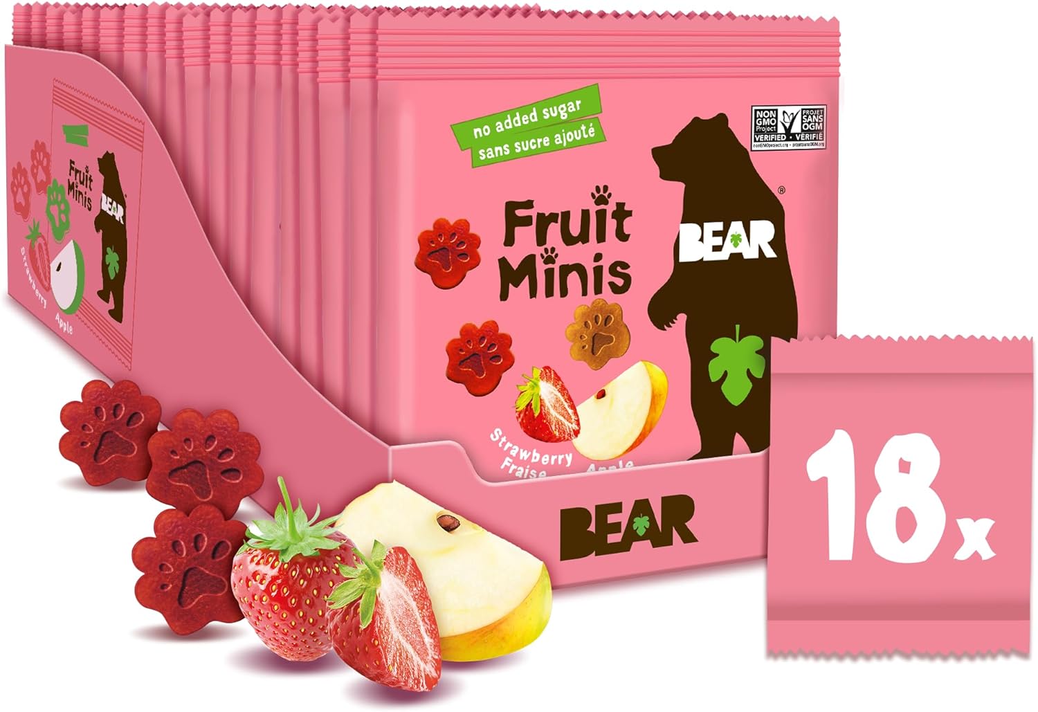 BEAR Fruit Minis DUO, 18 Packs per Box- Healthy Fruit Snacks, Apple ...