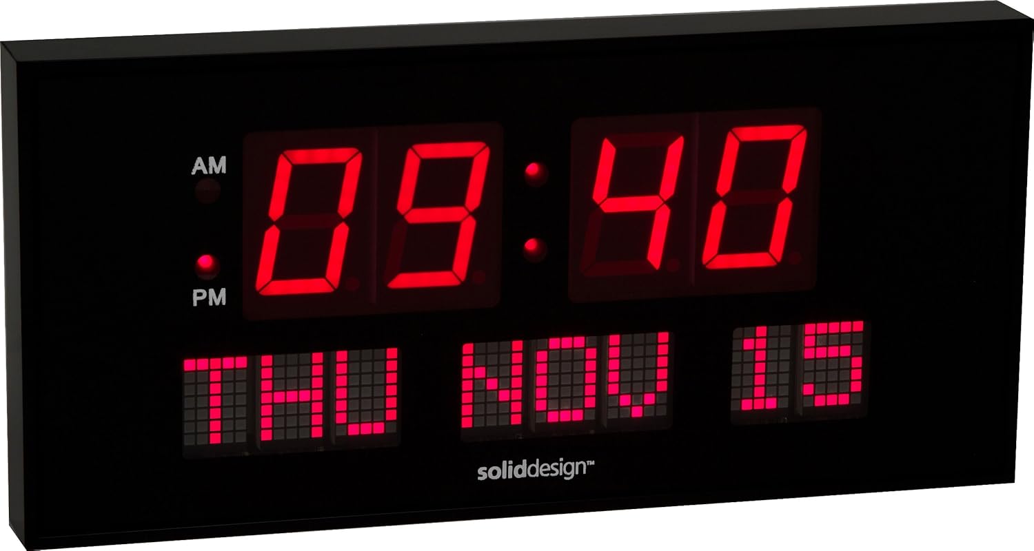 Amazon.com: SolidDesign Big Digital LED Clock (Red LED - 12 inches ...