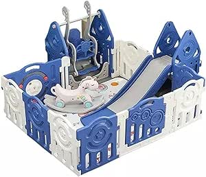 Baby Playpen with Slide, Swing and Rocking Horse, 180cm x 150cm ...