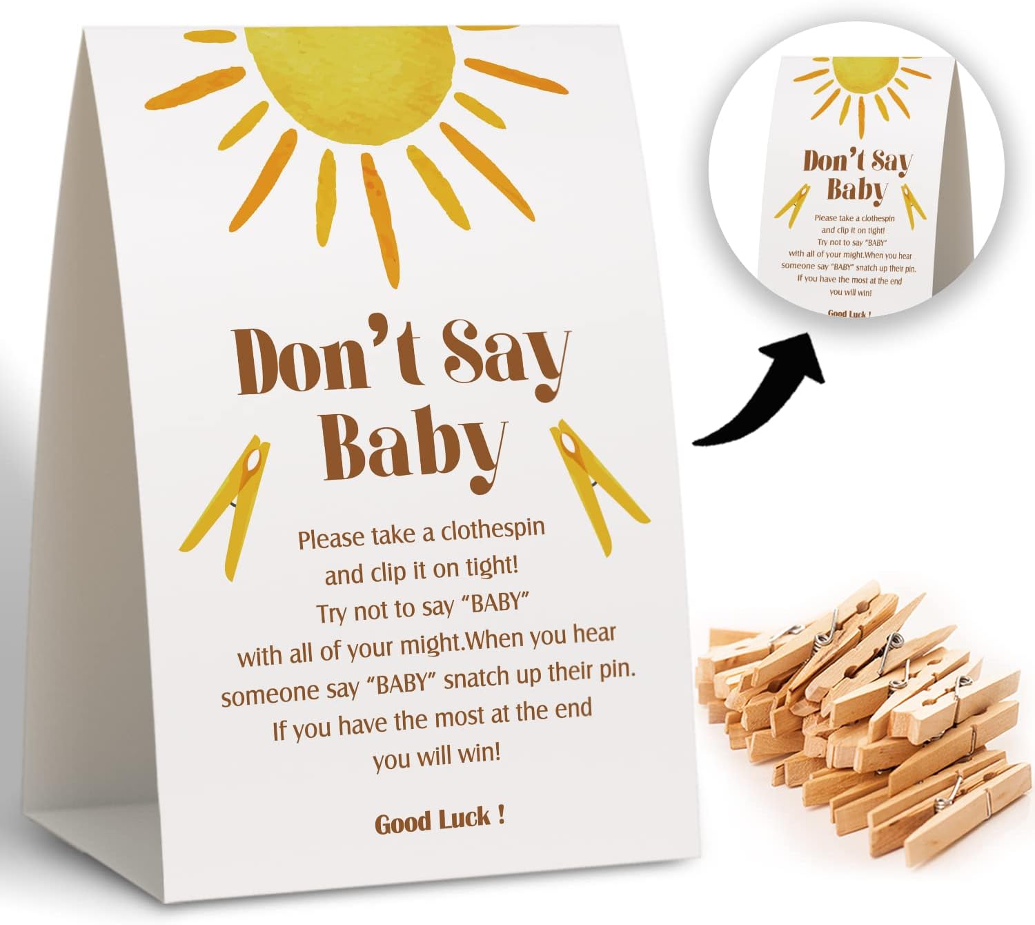 Amazon.com: Don't Say Baby Clothespin Game, Sunshine Baby Shower Games ...