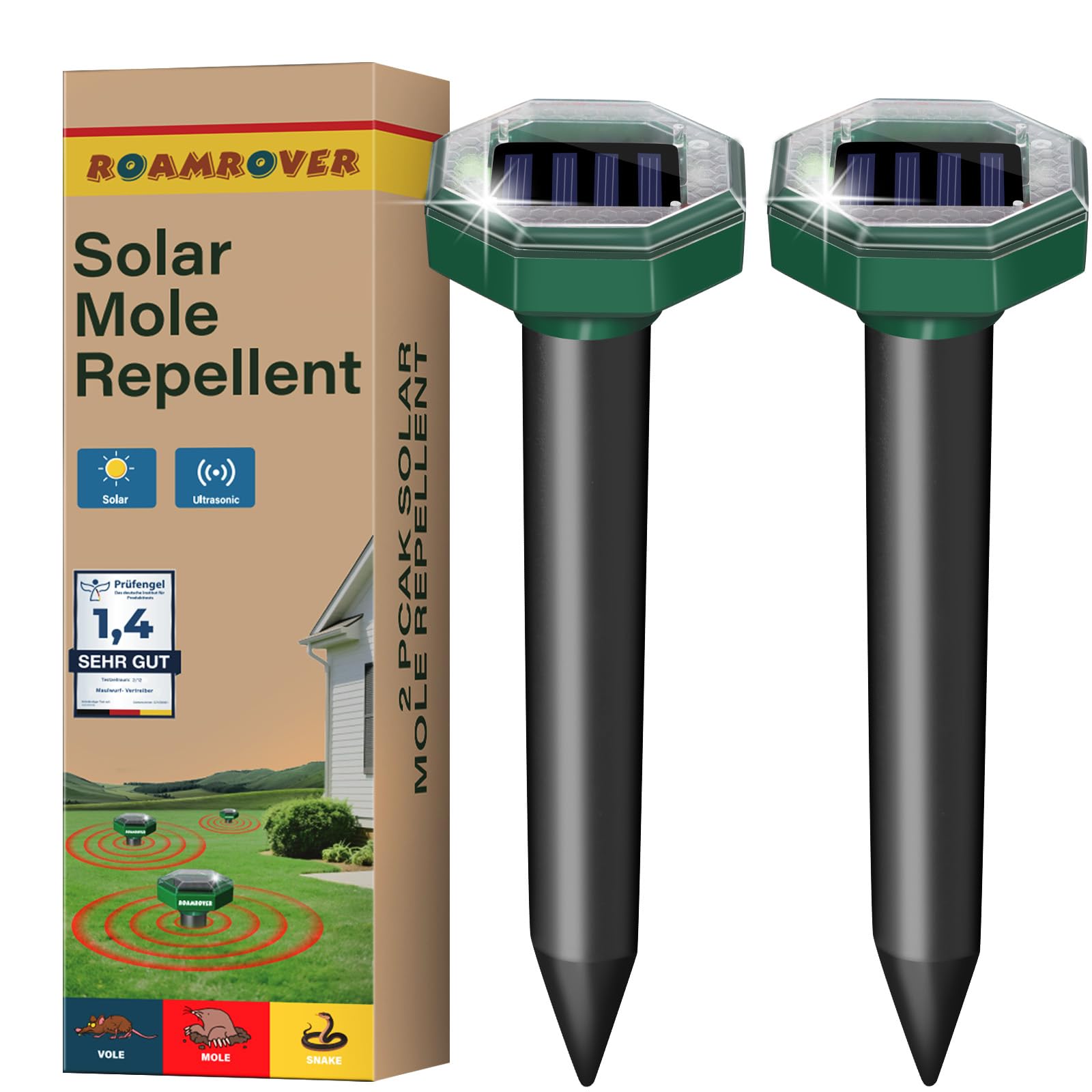 Mole Repellent For Lawns Ultrasonic And Vibration Mole Deterrent Solar ...