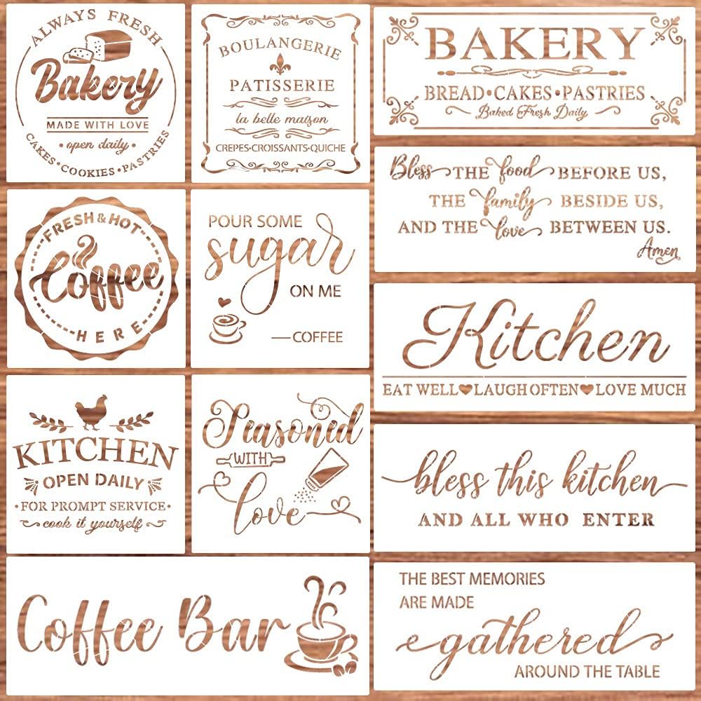 Amazon.com: 10 Set Farmhouse Kitchen Stencil, Homemade Bakery Rustic ...