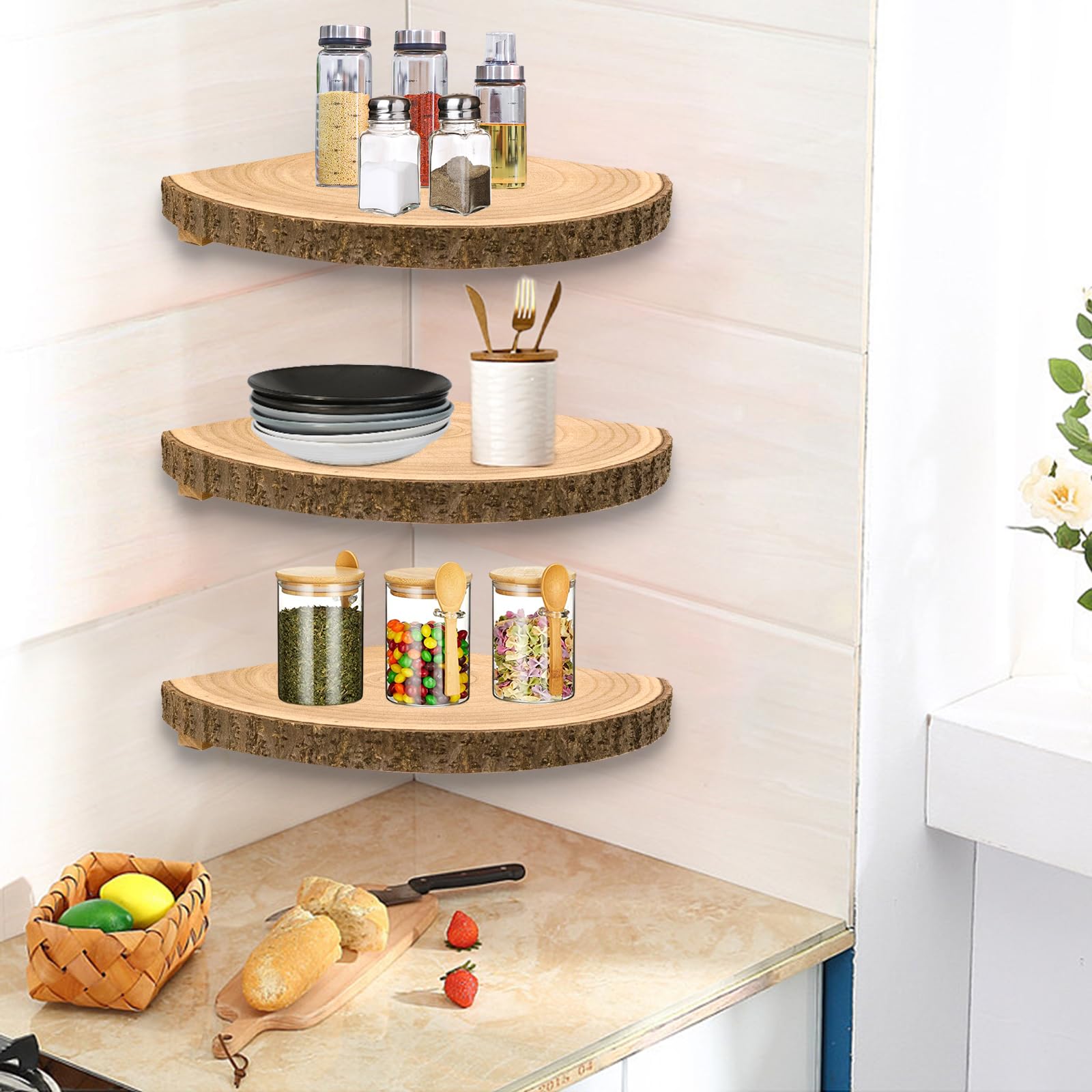 Snapklik.com : Hismocal Corner Shelf Wall Shelves Set Of 3, Wood Wall ...