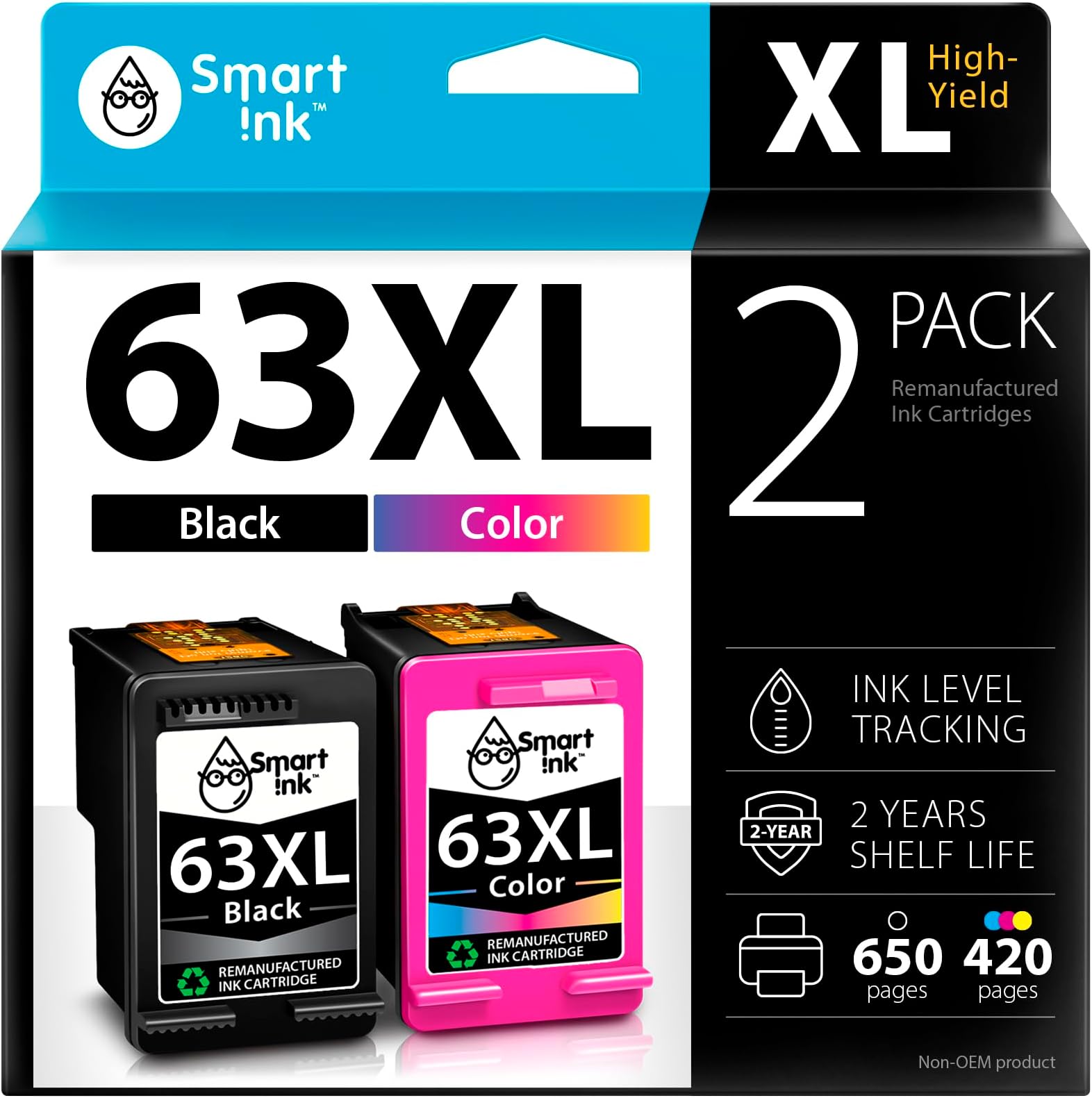 63XL Ink Cartridges Combo Pack Remanufactured for HP Ink 63 XL ...