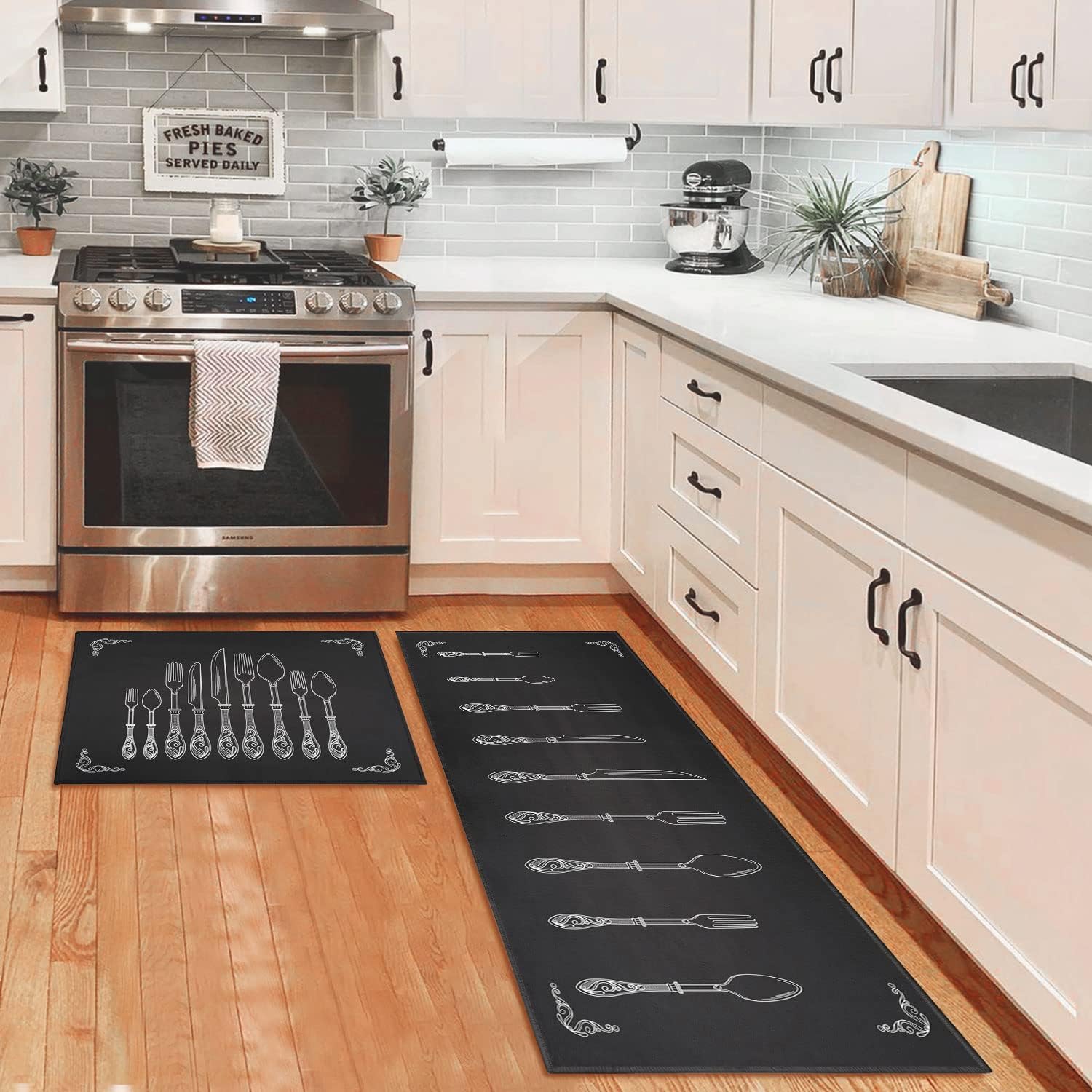 Amazon.com: OUXIOAZ Black Kitchen Rugs and Mats Non Skid Washable ...