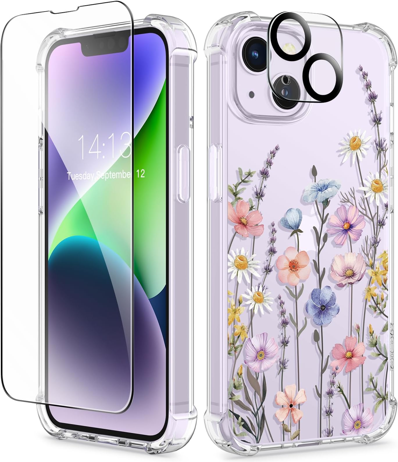 Amazon.com: GVIEWIN for iPhone 14 Case Floral, with Screen Protector ...