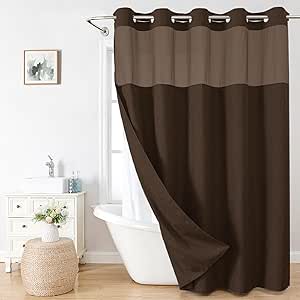 Amazon.com: eachope No Hooks Needed Linen Textured Shower Curtain with Snap-in Fabric Liner Set ...