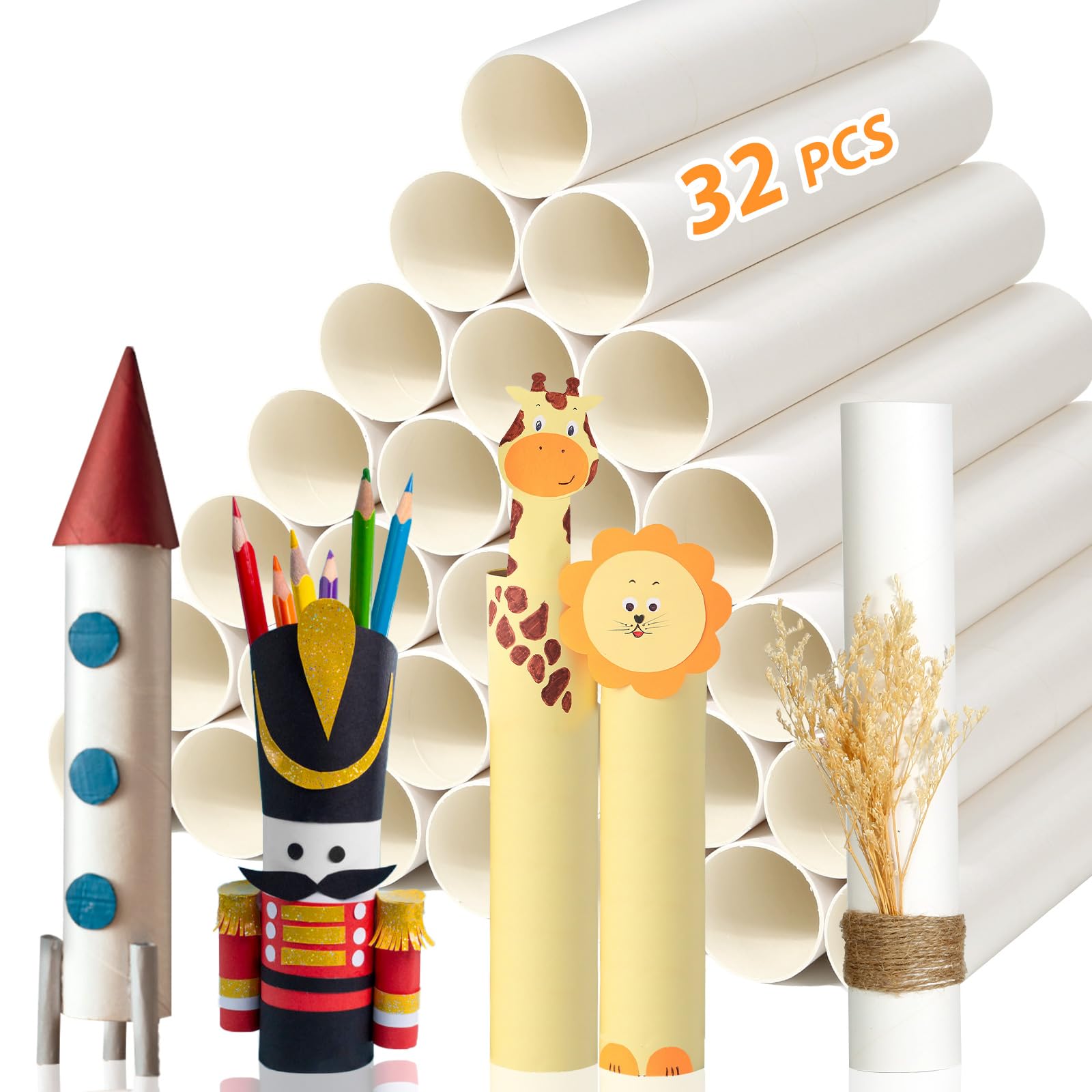 Amazon.com: MAPVOLUT 32 Pack Cardboard Tubes for Craft - White Rolling ...