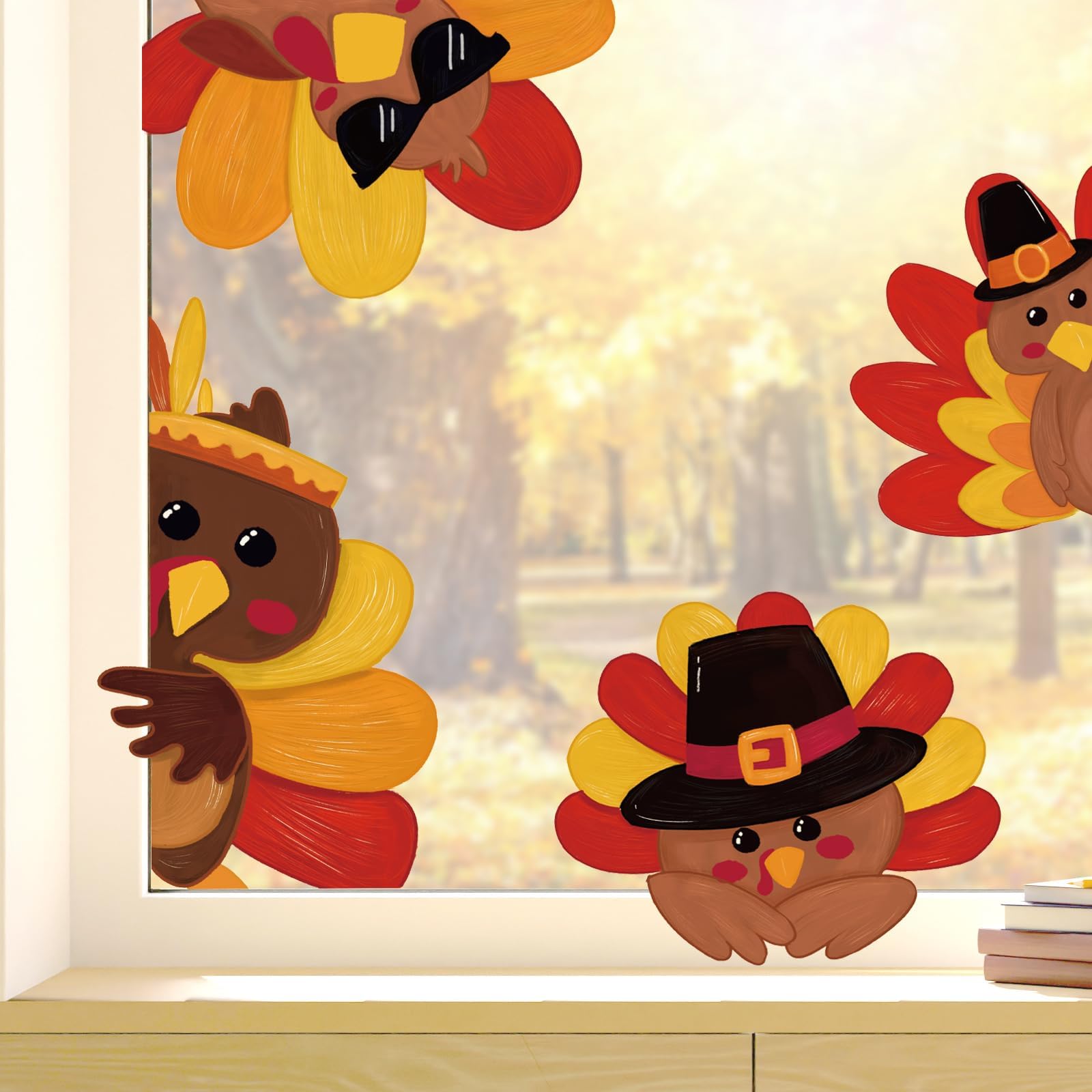 Amazon.com: Thanksgiving Day Window Clings Turkey Maple Leaf Window ...