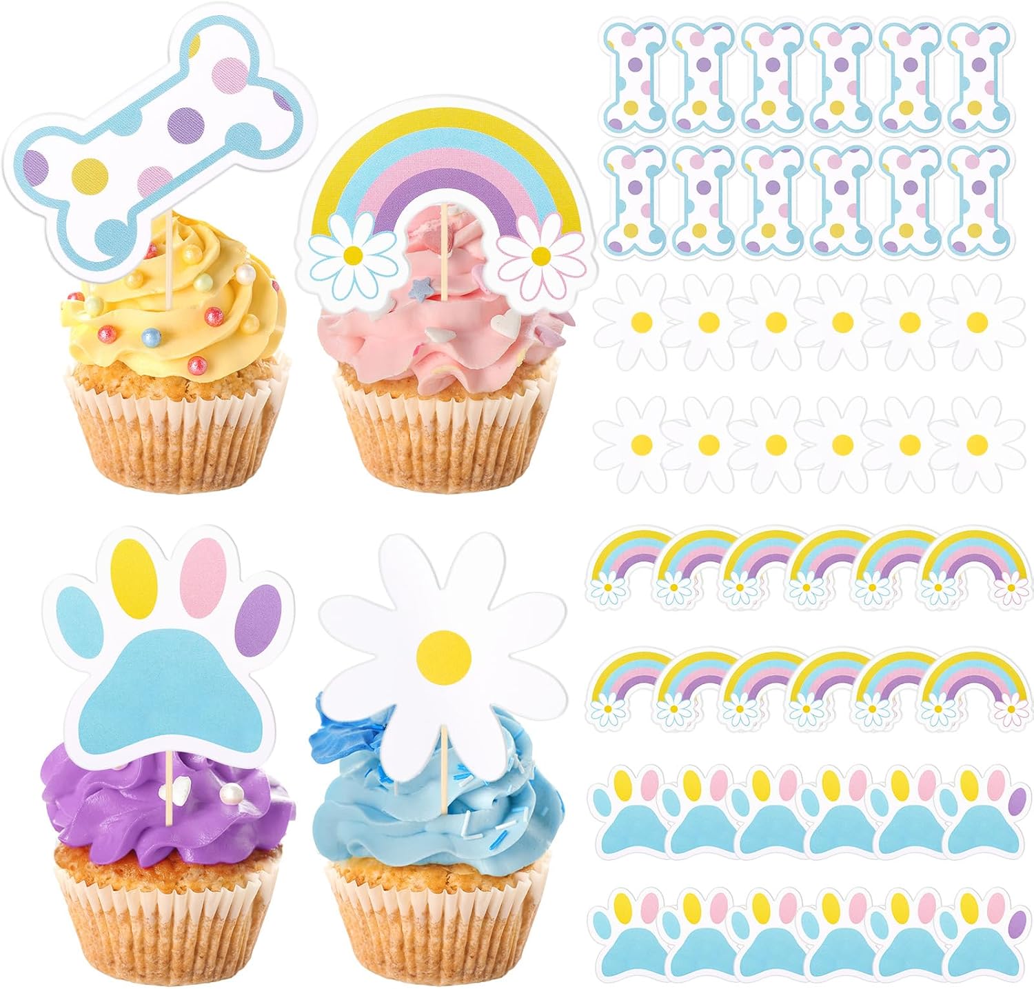 Amazon.com: Foilswirl 48 Pcs Blue Dog Cake Cupcake Toppers Set Cartoon ...