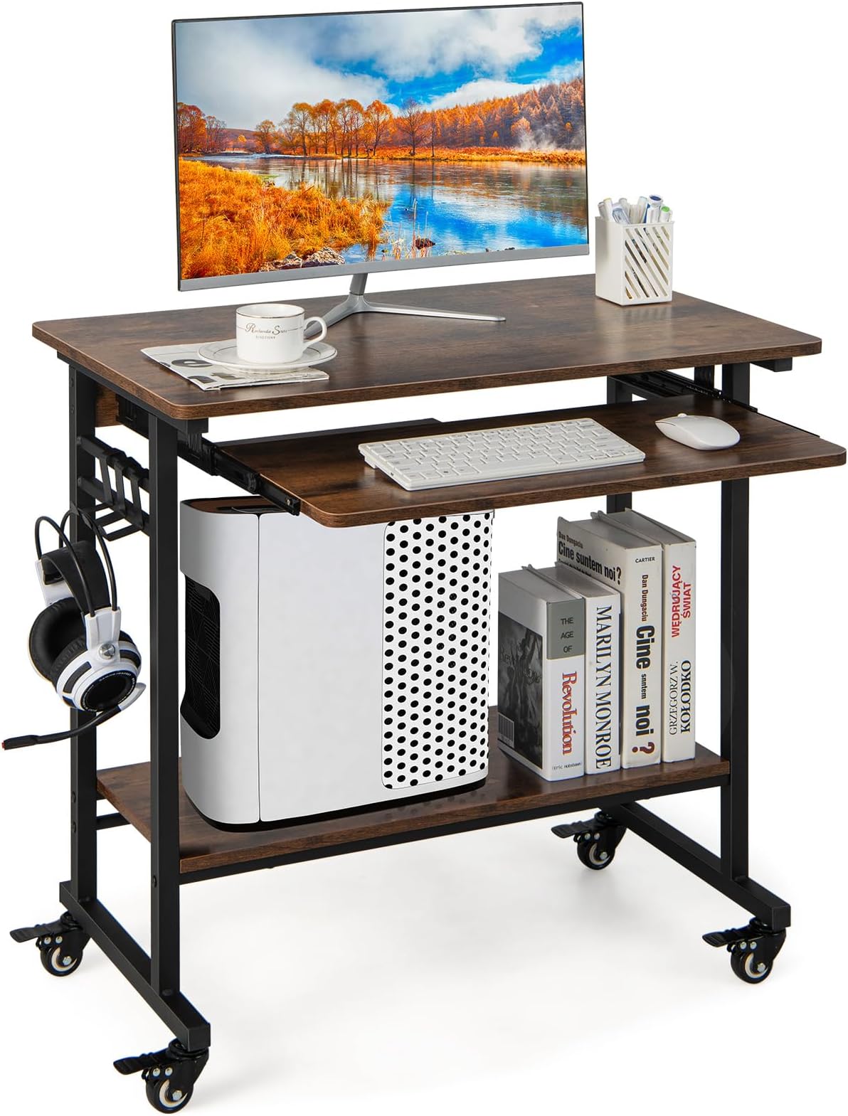 Amazon.com : AW Rolling PC Cart Mobile Computer Standing Workstation ...