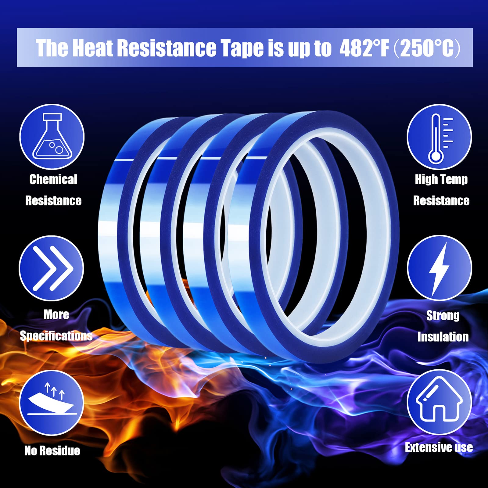 Buy 4 Rolls 10mm X33m 108ft Blue Heat Tape High Temperature Heat buy-4-rolls-10mm-x33m-108ft-blue-heat-tape-high-temperature-heat