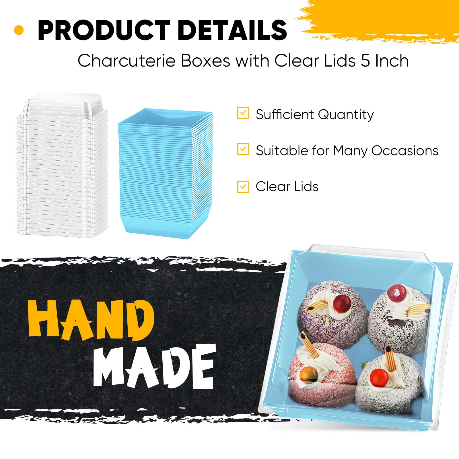100 Pack Charcuterie Boxes with Clear Lids 5 Inch Cookie Boxes ...
