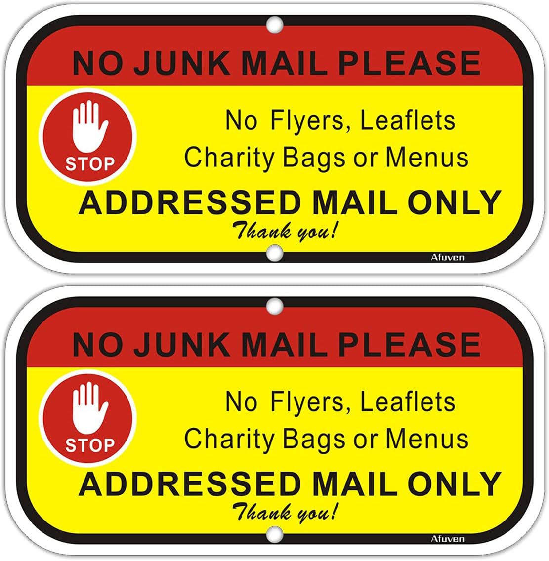 No Junk Mail Signs No Flyers Leaflets Charity Bags Menus Signs 300mm ...