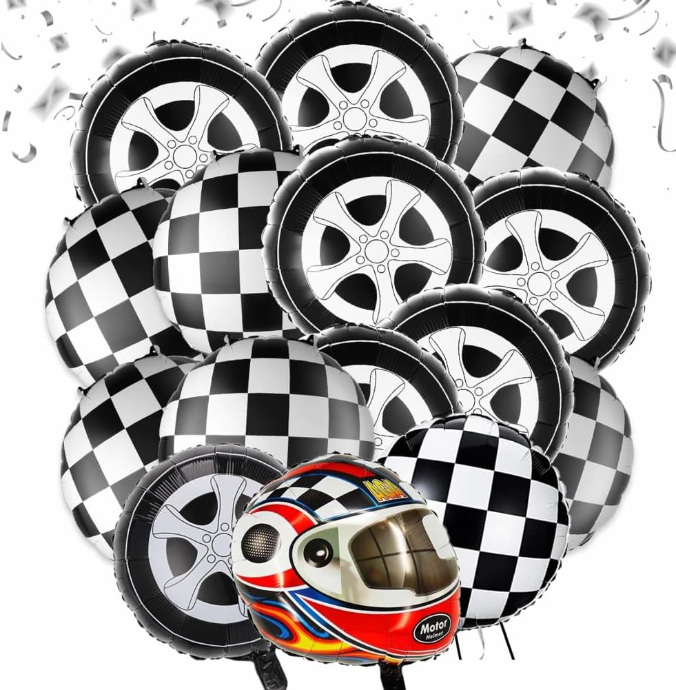 Amazon.com: 15 Pieces Black and White Checkered, Race Car Balloons Car ...
