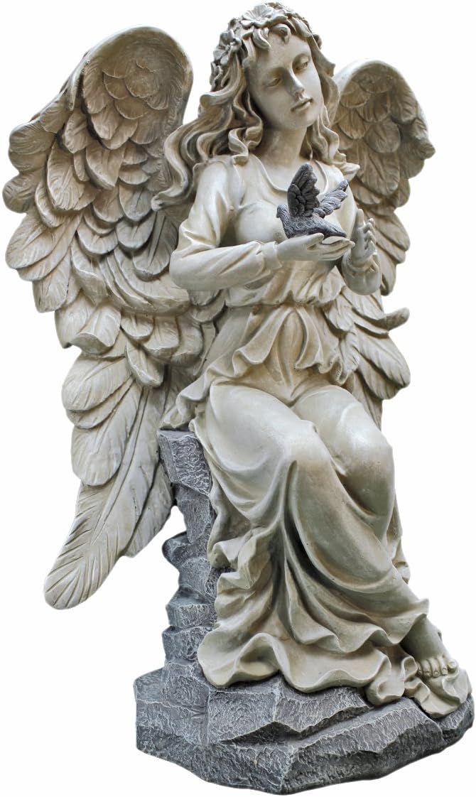 Design Toscano Angel on Rock with Bird Garden Statue, 13-Inch by 8.5 ...