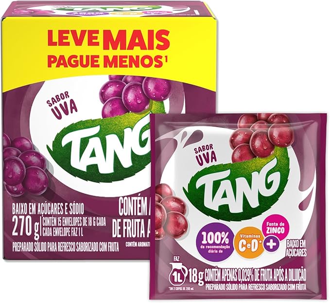 Refresco Em Pó Tang Uva Caixa Com 15 Unidades De 18g | Amazon.com.br