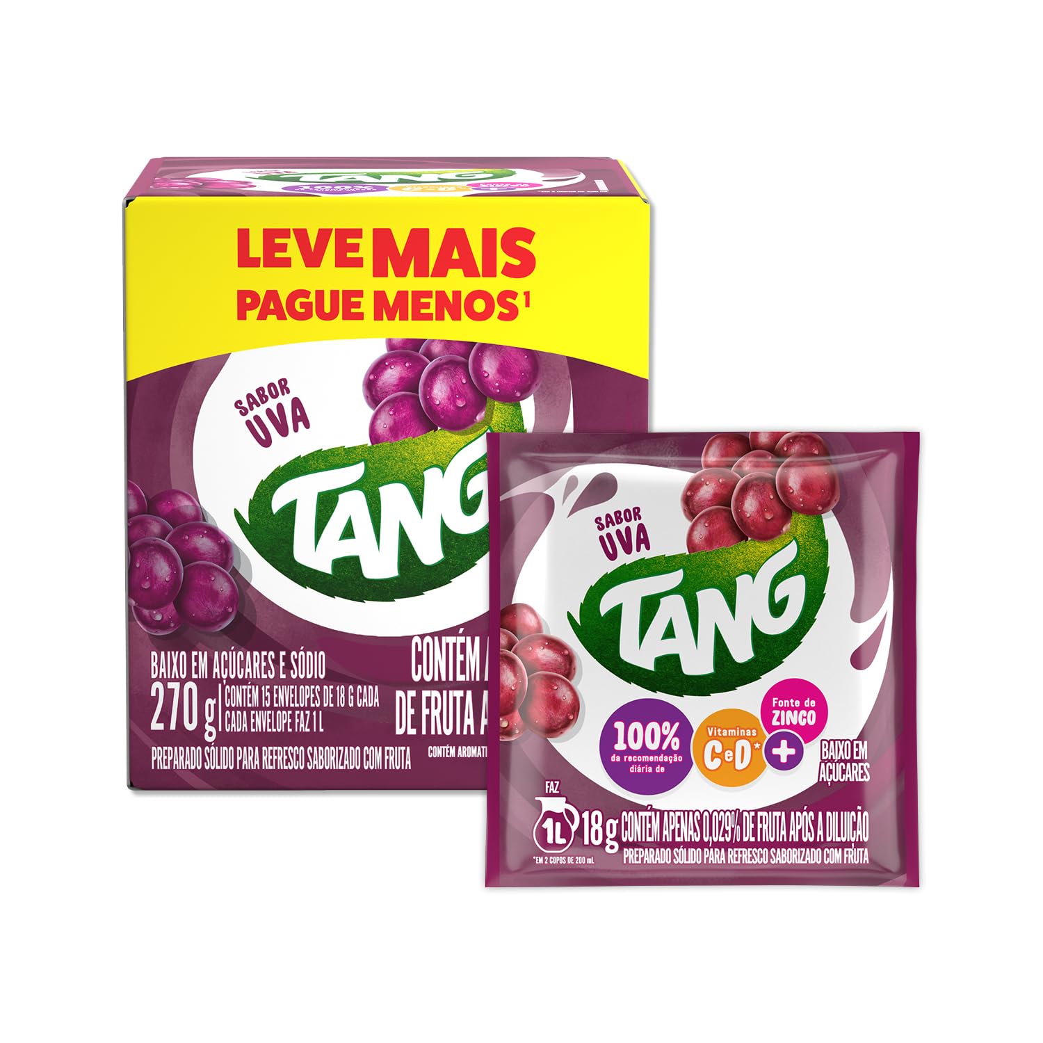 Refresco Em Pó Tang Uva Caixa Com 15 Unidades De 18g | Amazon.com.br