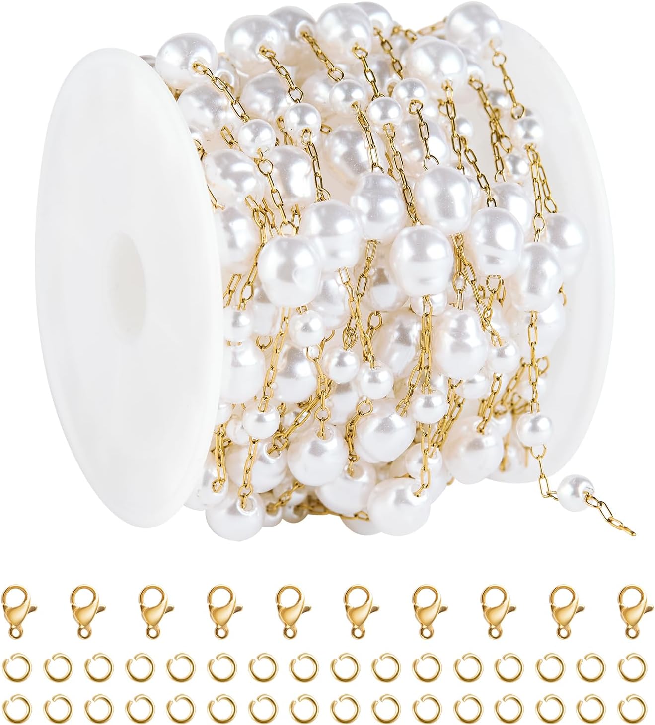 Amazon.com: UMAOKANG 13 Feet Shaped Pearl Chain for Jewelry Making Gold ...