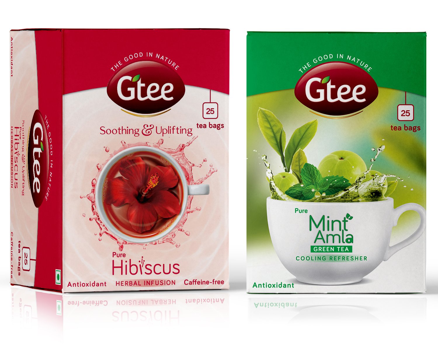 GTEE Green Tea Bags - Mint & Hibiscus Tea Bags, 25 Tea bags (Pack of 2 ...