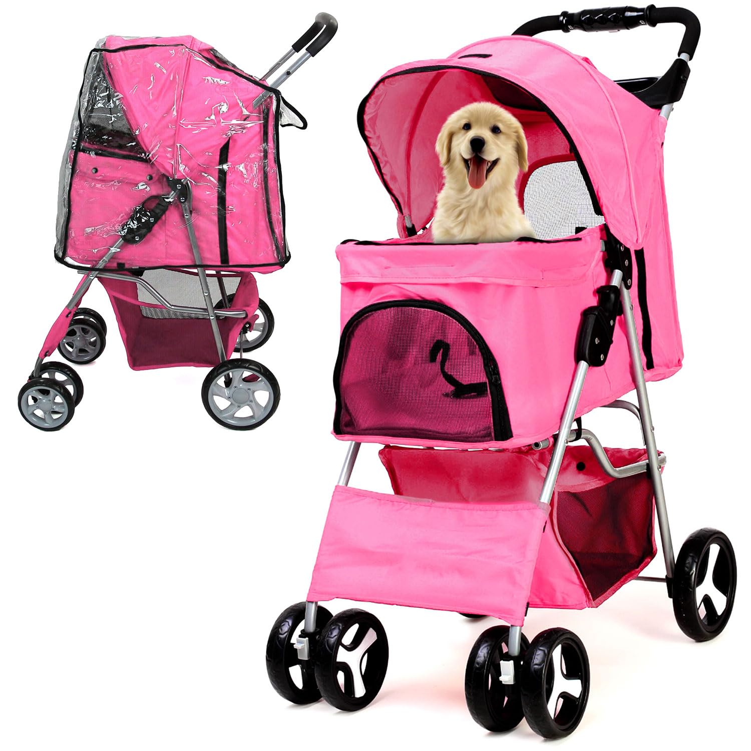 JupiterJX Dog Stroller with Rain Cover, Pet Pram for Small Medium Dogs ...