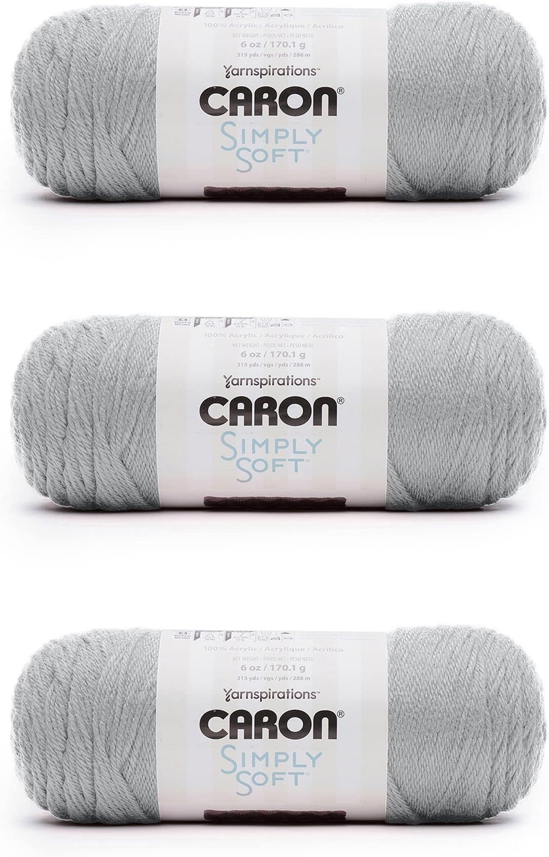 Caron Simply Soft Feathered Gray Yarn - 3 Pack of 170g/6oz - Acrylic ...