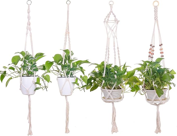 Ulikey 4 Pezzi Fioriere Sospese in Macrame da Interno ed Esterno, Corda ...