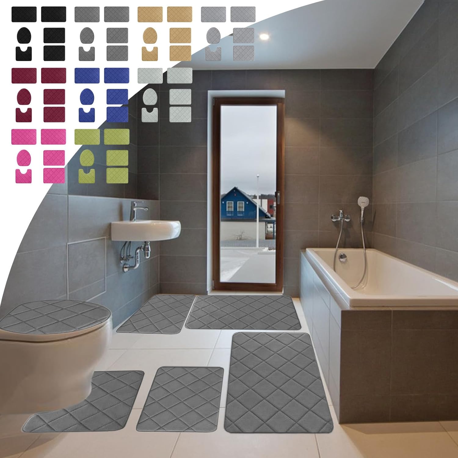 Amazon.com: Luxury Bathroom Rugs Set 6 Piece - Memory Foam Bath Mat 6 ...